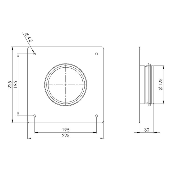 TAK & VÄGG STOS EUROPLAST 225X225 Ø125MM | BAUHAUS