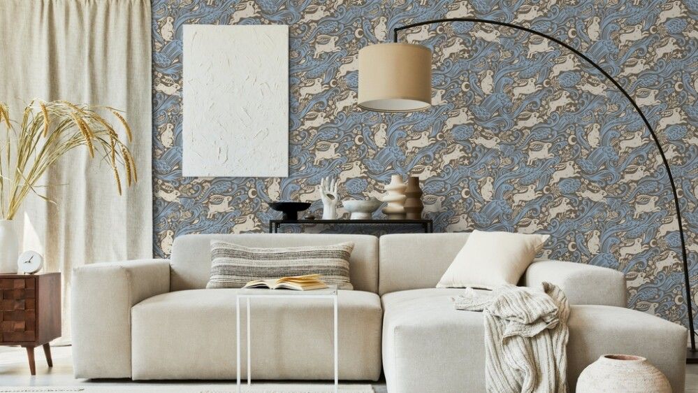 TAPET CELESTIAL SEA RABBIT HALF DROP BLÅ | BAUHAUS