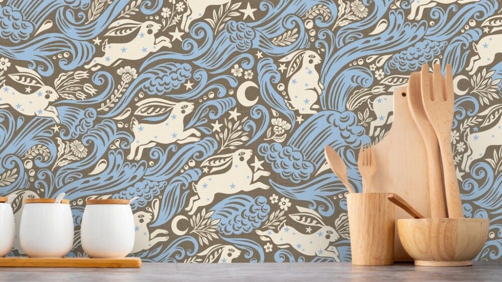 TAPET CELESTIAL SEA RABBIT HALF DROP BLÅ | BAUHAUS