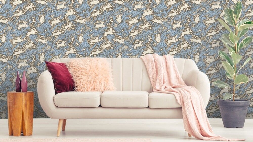 TAPET CELESTIAL SEA RABBIT HALF DROP BLÅ | BAUHAUS
