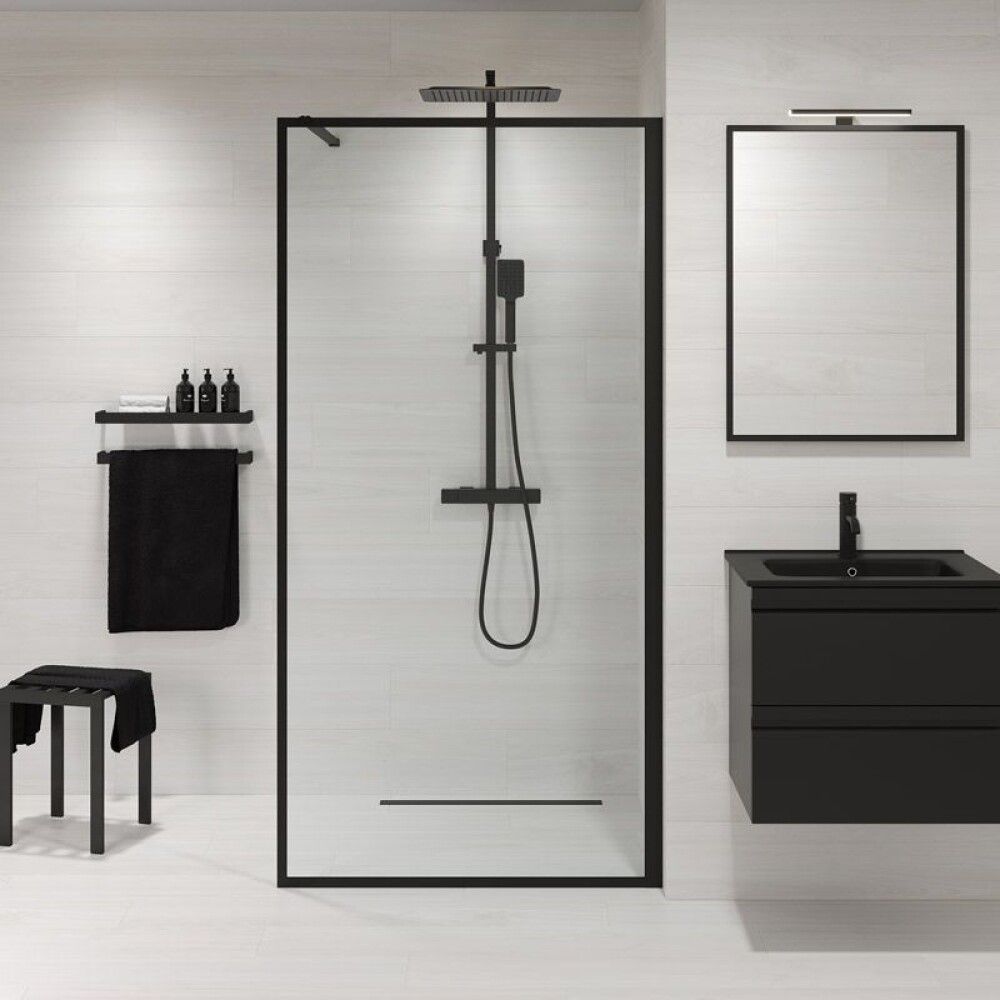 DUSCHVÄGG CAMARGUE FRAME RAK SVART 100CM | BAUHAUS